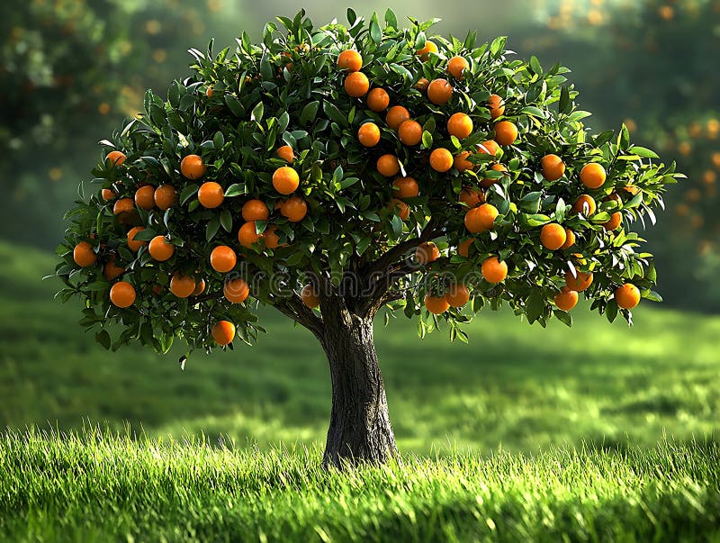 Realistic Orange Tree Loaded with Fruit in Lush Green Landscape Stock ...
