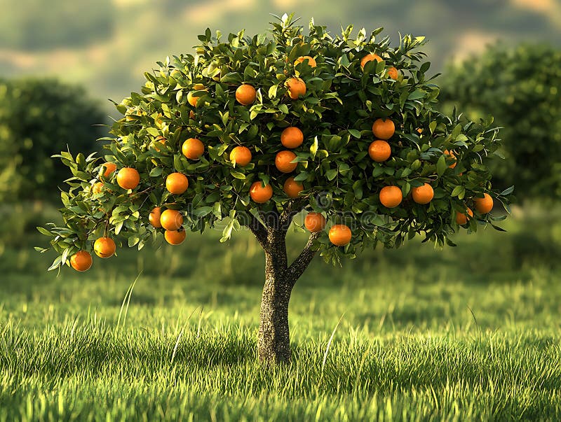 Realistic Orange Tree Loaded with Fruit in Lush Green Landscape Stock ...