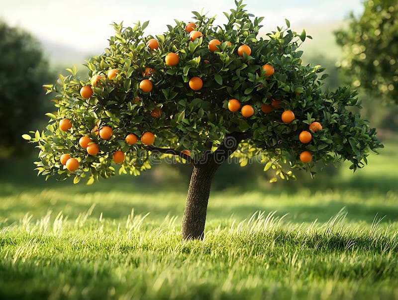 Realistic Orange Tree Loaded with Fruit in Lush Green Landscape Stock ...