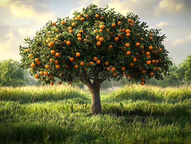 Realistic Orange Tree Loaded with Fruit in Lush Green Landscape Stock ...