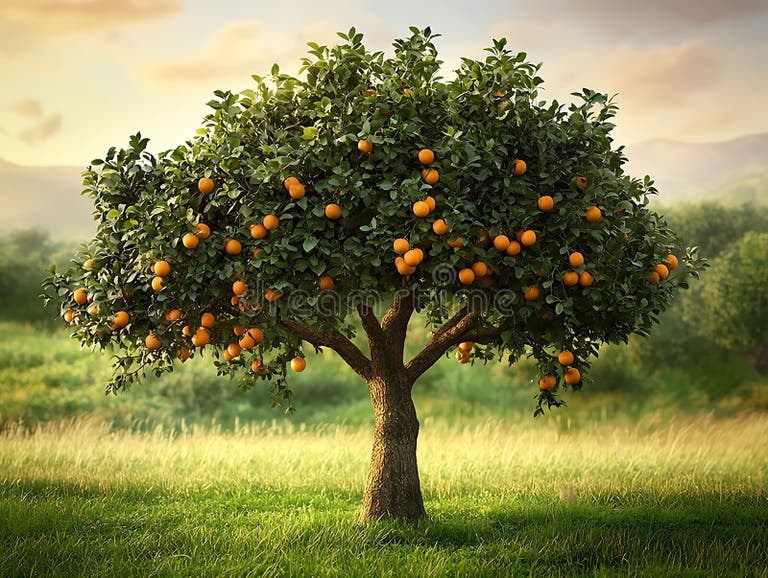 Realistic Orange Tree Loaded with Fruit in Lush Green Landscape Stock ...