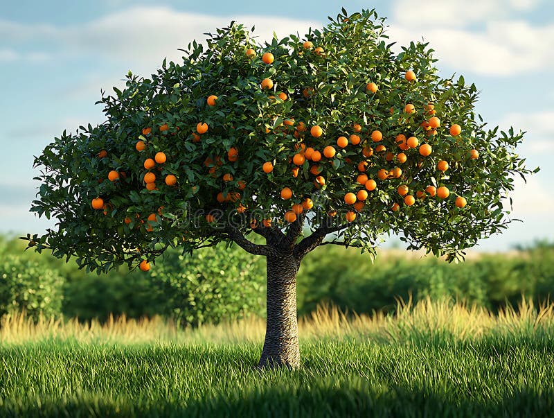 Realistic Orange Tree Loaded with Fruit in Lush Green Landscape Stock ...