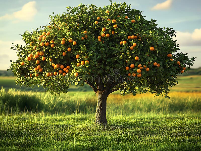 Realistic Orange Tree Loaded with Fruit in Lush Green Landscape Stock ...