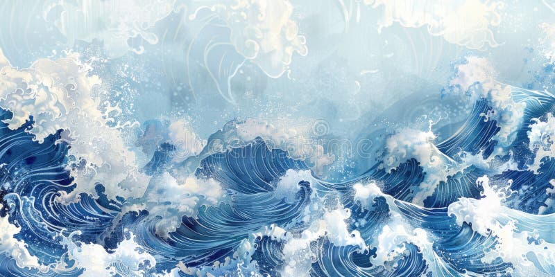 A Realistic Painting of a Large Ocean Wave. Suitable for Home Decor or ...