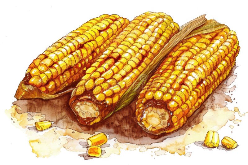 Realistic Painting of a Vibrant Corn on the Cob. Perfect for Food ...