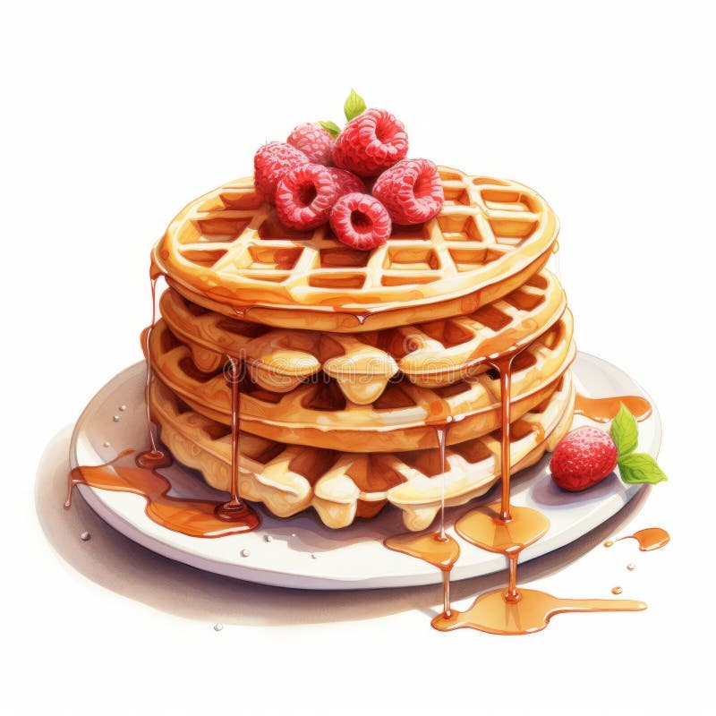 Realistic Pancake Drawing with Sugar, Waffles, and Syrup Stock ...