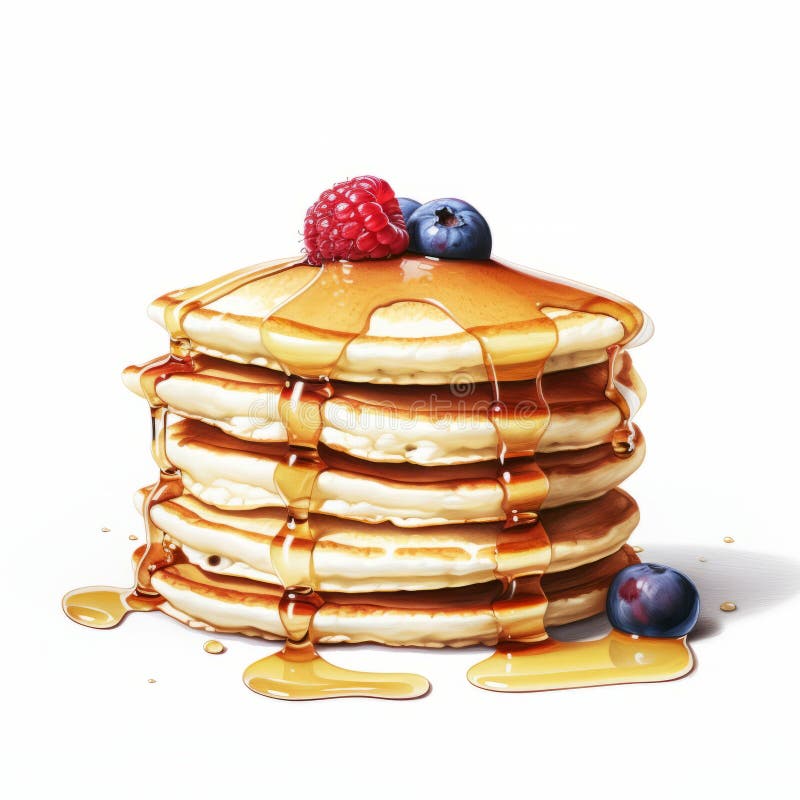 Realistic Pancake Stack with Berries and Syrup - Detailed Illustrations ...