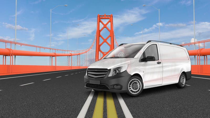 Realistic Panel Van Mockup on the Bridge Perspective View Stock ...