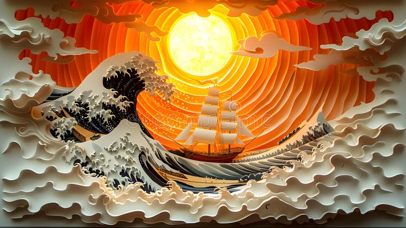 Realistic Paper Cut Decoration with Wavy Layers of Cardboard Stock ...