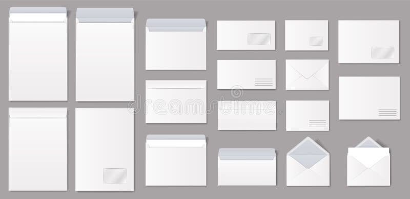 Realistic Paper Envelopes, White Blank Mailing Envelope with Letter ...
