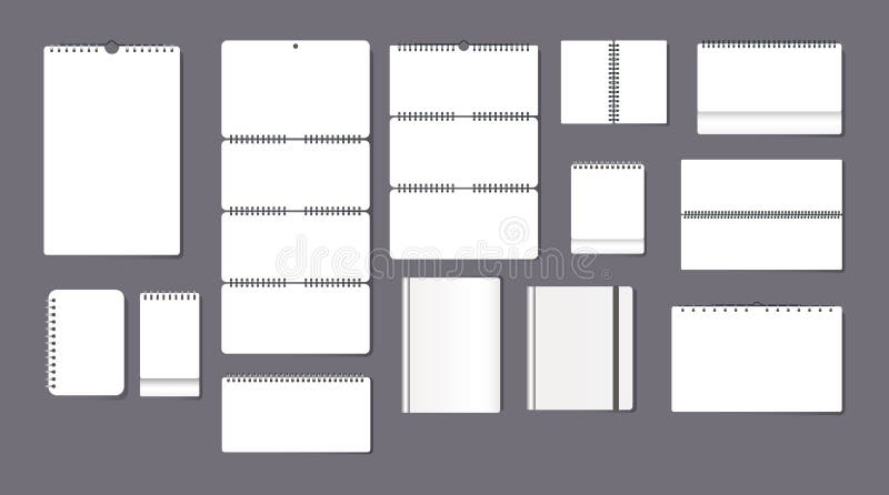 Realistic Paper Notepad Calendar Templates Set. Wall and Table Blank ...