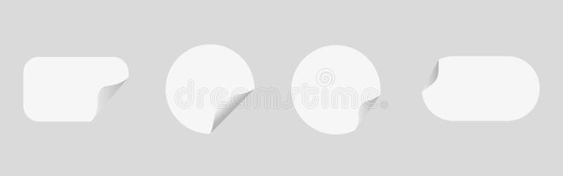 Realistic Paper Stickers. White Adhesive Round and Rectangular Price ...