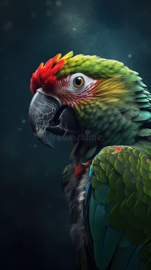 Realistic Parrot on Dark Background AI Generated Stock Illustration ...