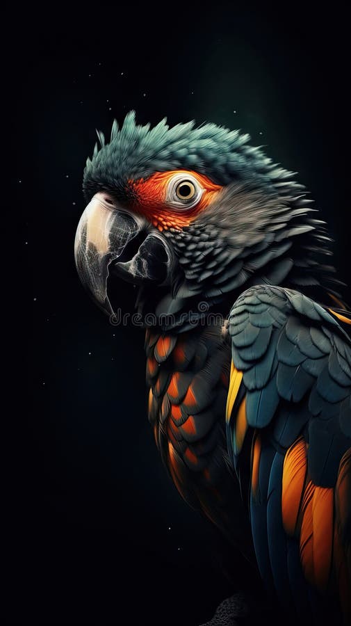 Realistic Parrot on Dark Background AI Generated Stock Illustration ...