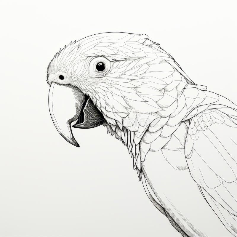Minimal Retouching: Playful Head Sketch of a White Parrot Stock ...