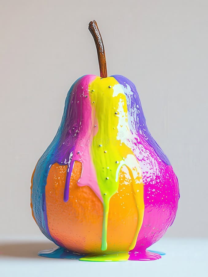Realistic Pear Covered in Dripping Vibrant Paint Stock Illustration ...