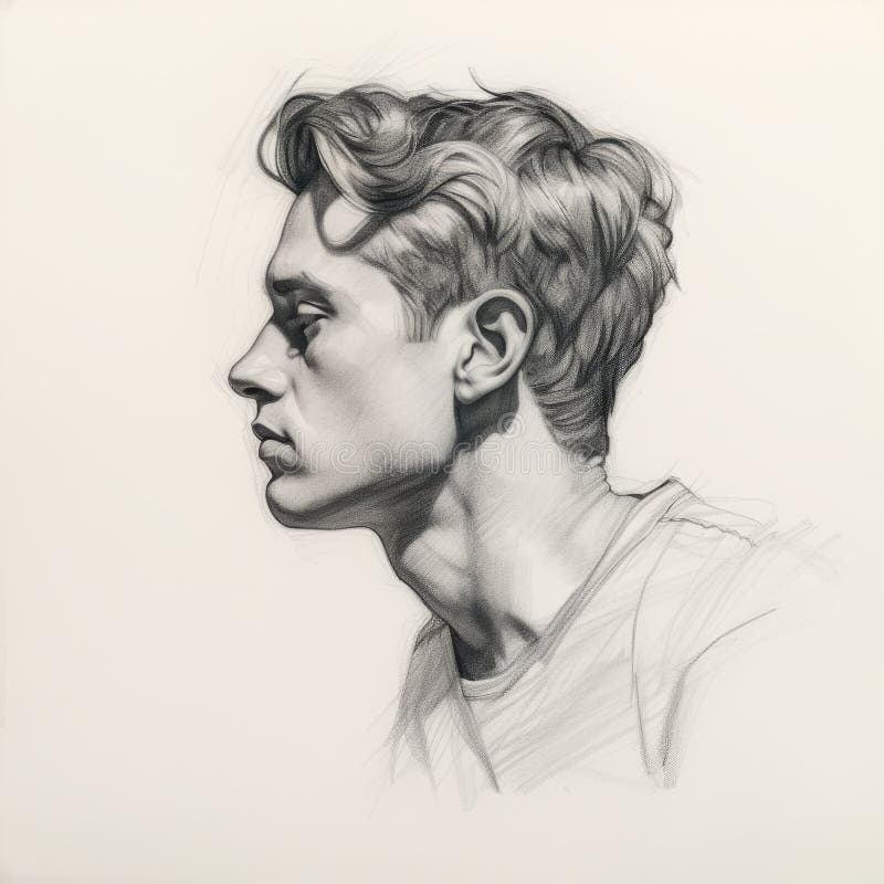 Realistic Pencil Drawing of Androgynous Man in Profile Stock ...