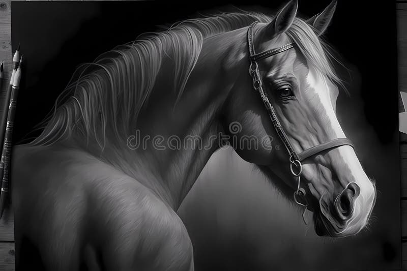 Realistic Pencil Drawing of a Horse on Paper. Stock Illustration ...