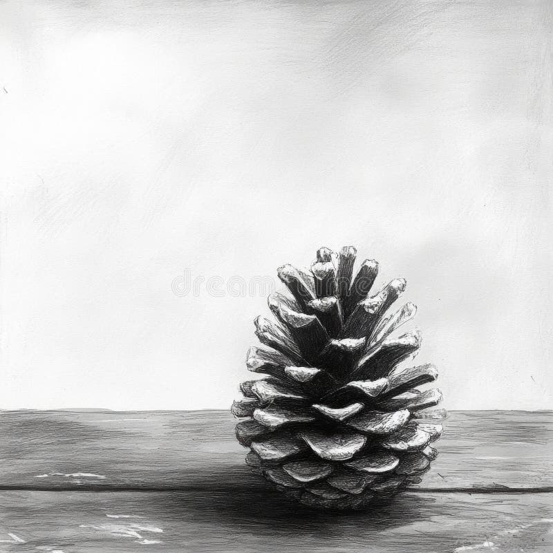 Realistic Pencil Drawing of a Pine Cone on Wood Stock Illustration ...