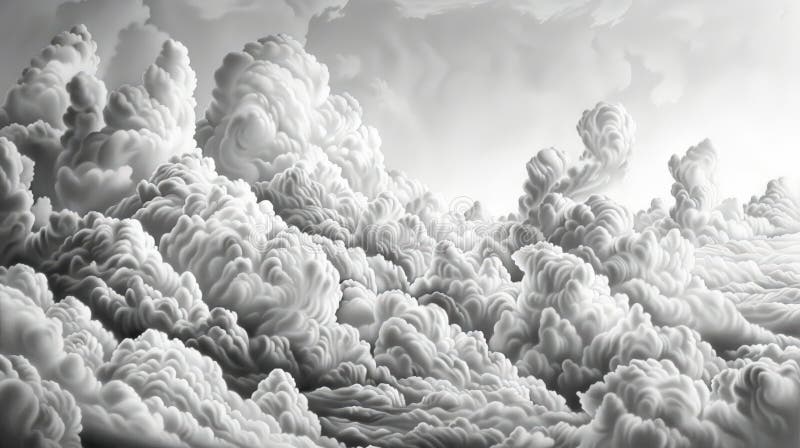 Realistic Pencil Drawing of Various Cloud Types Stock Illustration ...