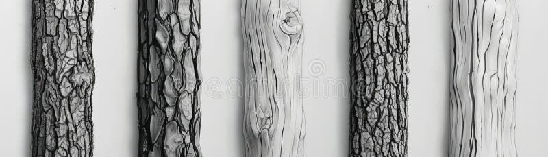 Realistic Pencil Drawing of Various Tree Barks Stock Illustration ...