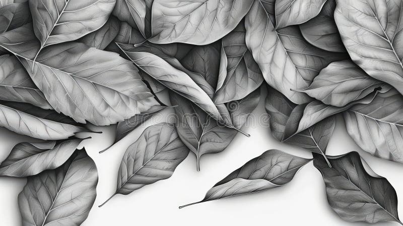 Realistic Pencil Drawing of Various Tree Leaf Textures Stock ...