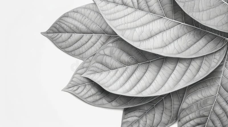 Realistic Pencil Drawing of Various Tree Leaf Textures Stock ...