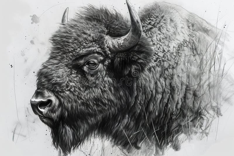 Realistic Pencil Sketch of a Bison, Wild Animal Illustration Stock ...