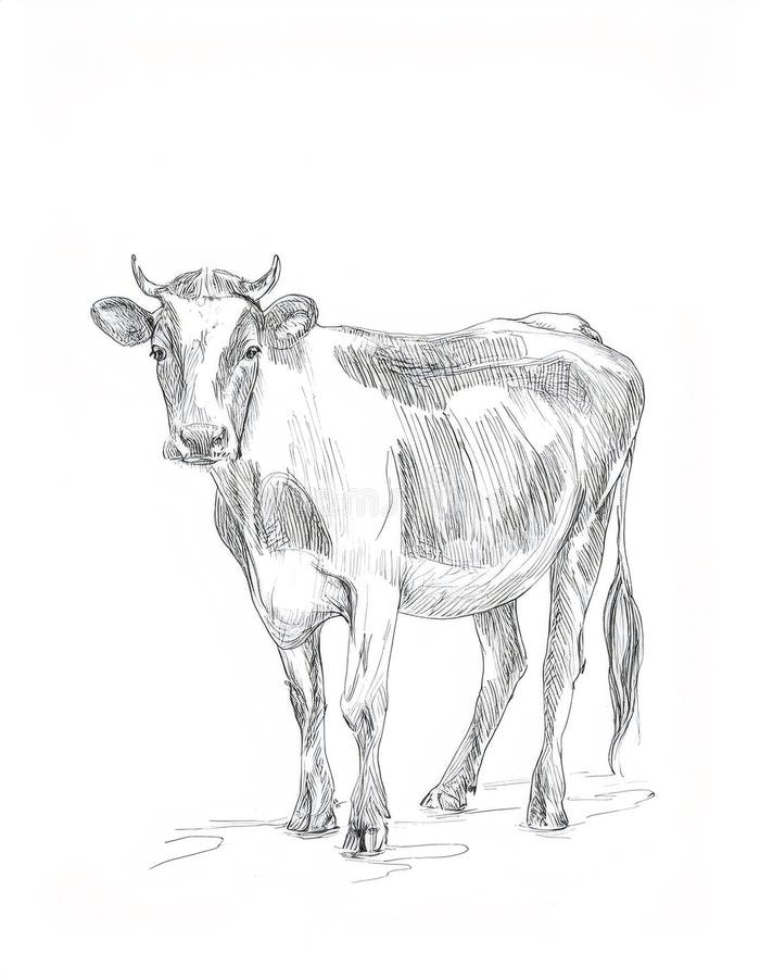 Detailed Pencil Rendering, Holstein Dairy Cow Standing Against White ... Detailed Pencil Rendering, Holstein Dairy Cow Standing Against White ...