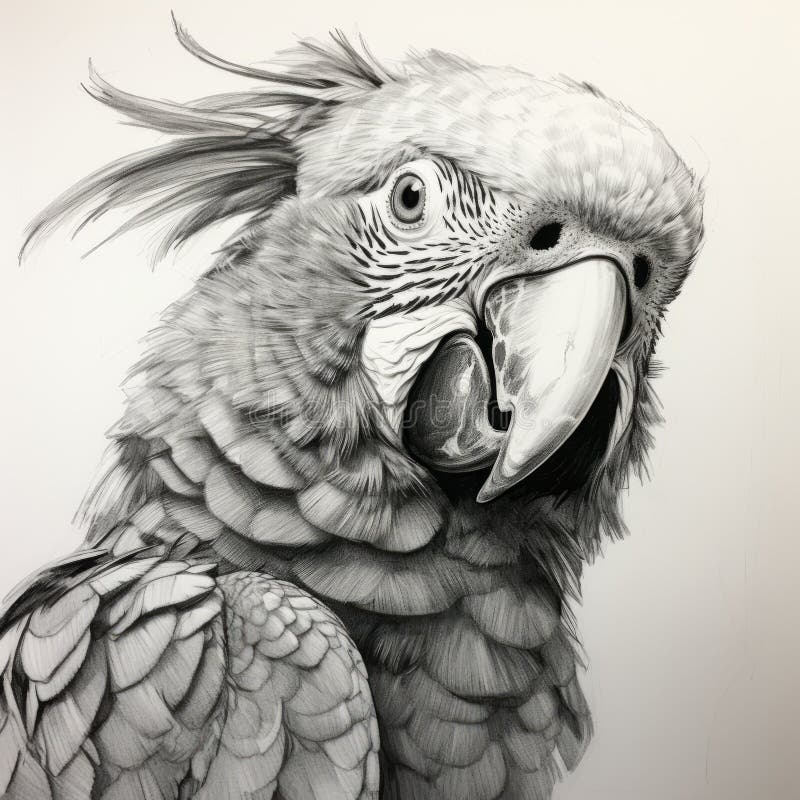 Realistic Pencil Sketch Of A Happy Parrot Portrait Stock Illustration Illustration Of