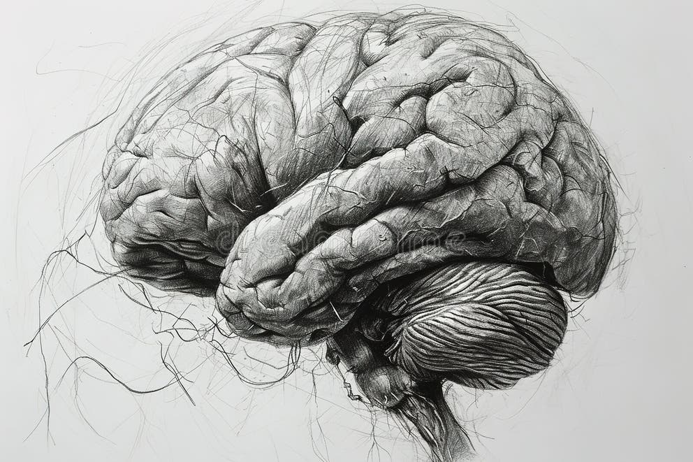 Realistic Pencil Sketch Human Brain Stock Illustration - Illustration ...