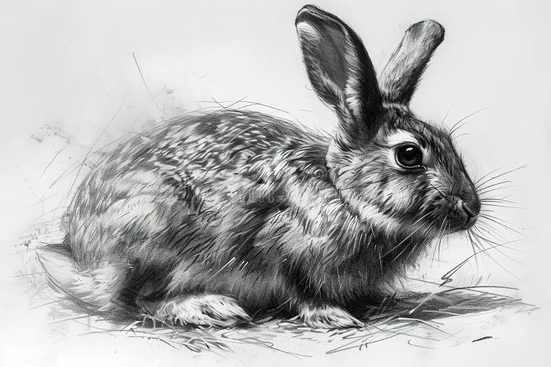 Realistic Pencil Sketch of a Rabbit, Wild Animal Illustration Stock ...