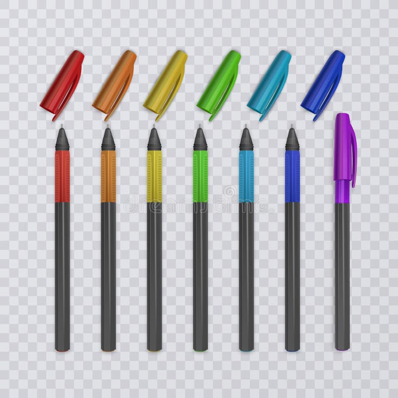 Realistic Pens with Rainbow Colors. Vector Illustration. Stock Vector ...