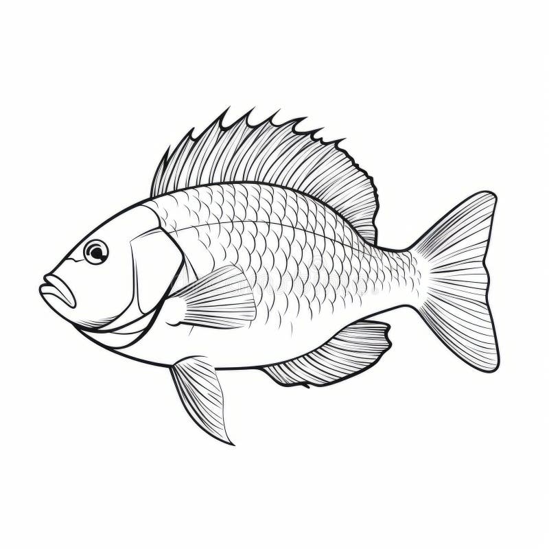 Black and White Fish Coloring Page: High Quality Line Drawing on White ...