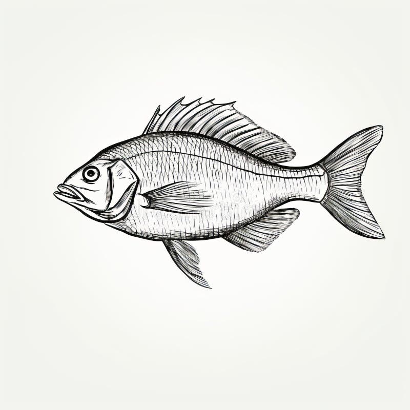 Old Hand Drawn Illustration of a Fish with Dynamic Line Work Stock ...