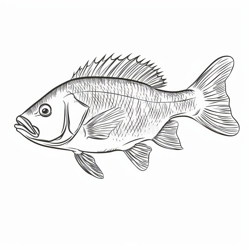 Scientific Illustration of Fish: Detailed Line Drawing on White ...
