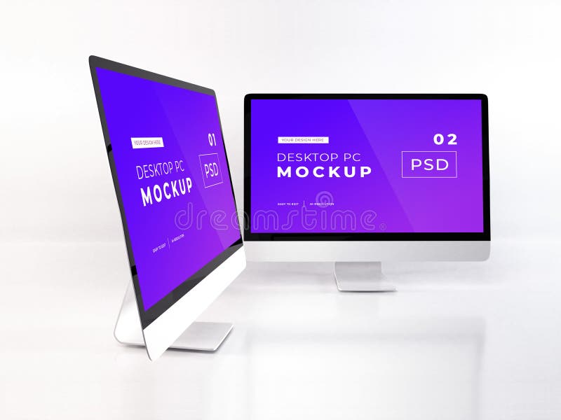 Realistic Personal Computer Mockup Template Scene Stock Illustration ...