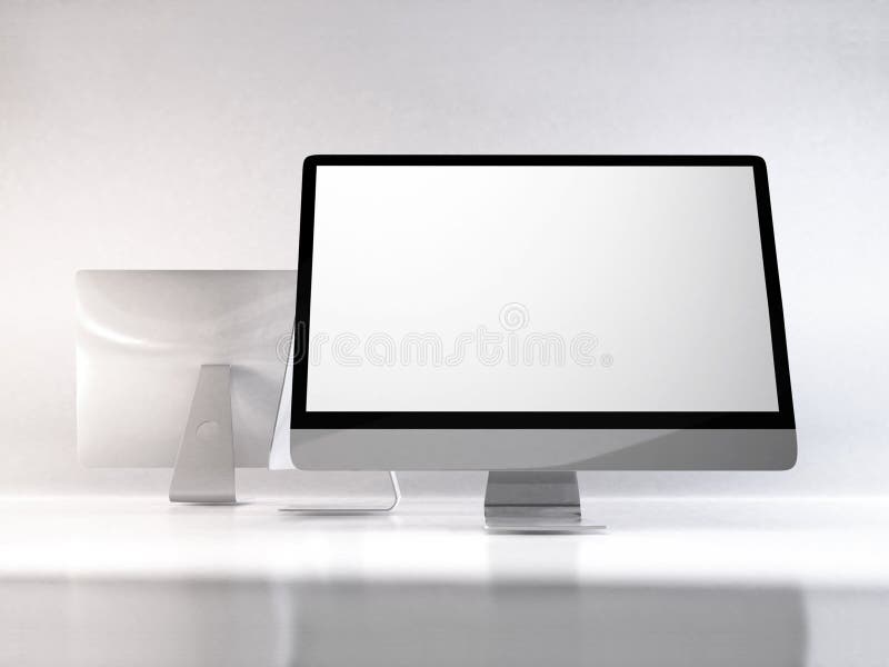 Realistic Personal Computer Mockup Template Scene Stock Illustration ...