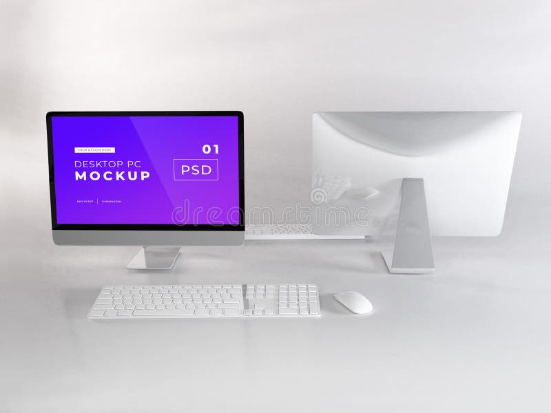 Realistic Personal Computer Mockup Template Scene Stock Illustration ...