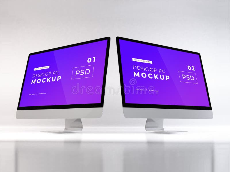 Realistic Personal Computer Mockup Template Scene Stock Illustration ...