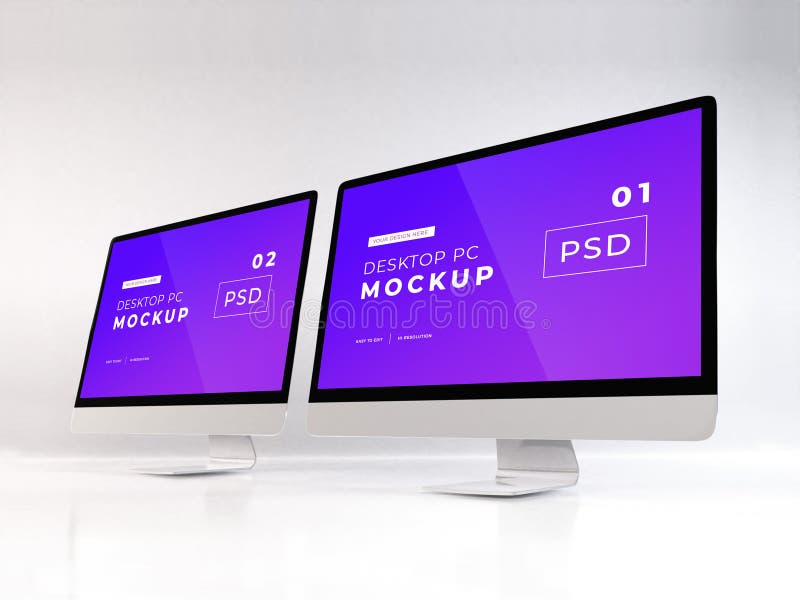 Realistic Personal Computer Mockup Template Scene Stock Illustration ...