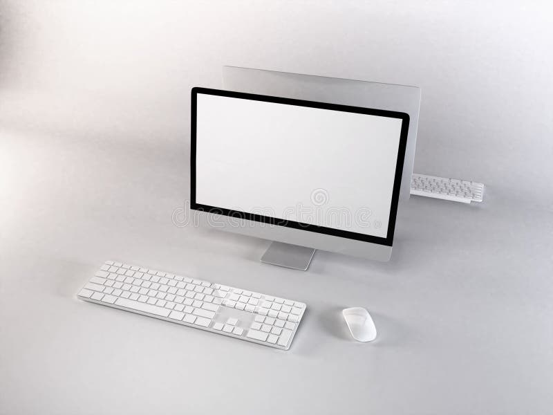 Realistic Personal Computer Mockup Template Scene Stock Illustration ...