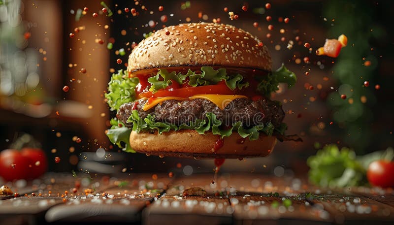 A Realistic Photo of an Abstract Burger Floating in the Air, with ...