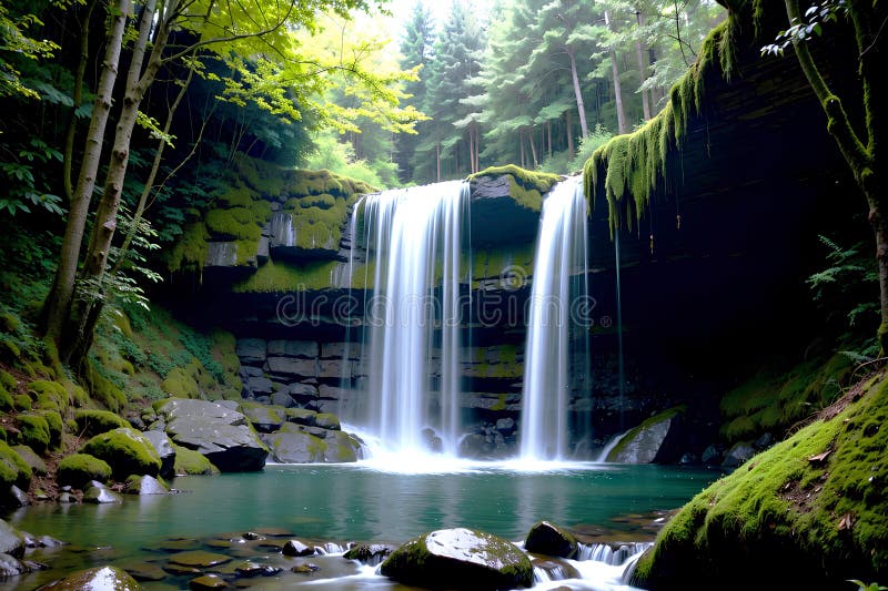 Realistic Photo Beautiful Landscape of Waterfall in the Forest Stock ...