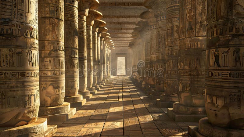 Realistic Photo of a Corridor Surrounded by Ancient Columns Inside a ...