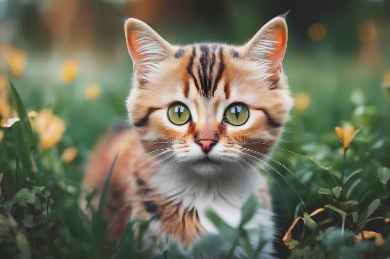 Realistic Photo of a Cute Cat in the Garden Stock Illustration ...