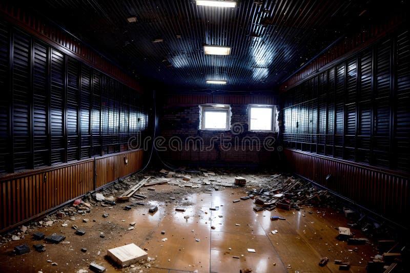 Realistic Photo of Destructed Broken Room Interior Stock Illustration ...