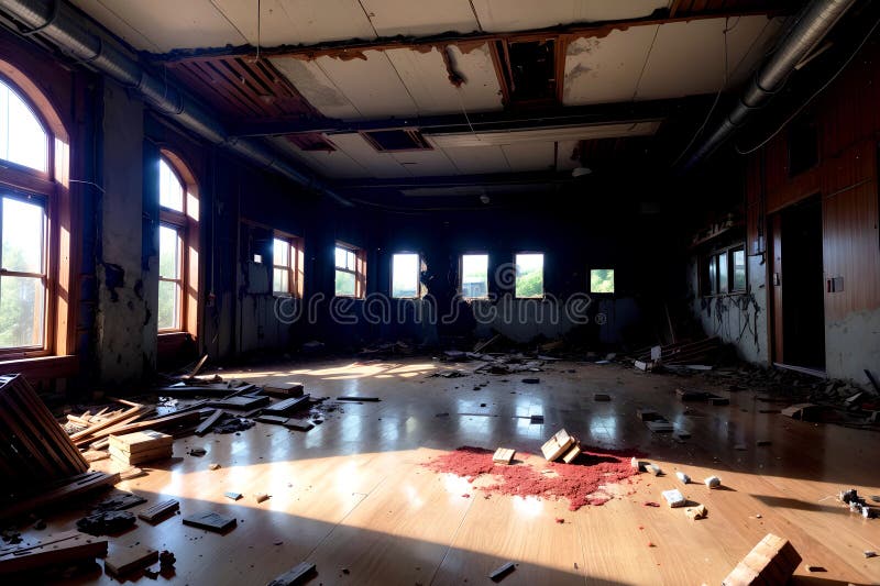 Realistic Photo of Destructed Broken Room Interior Stock Illustration ...