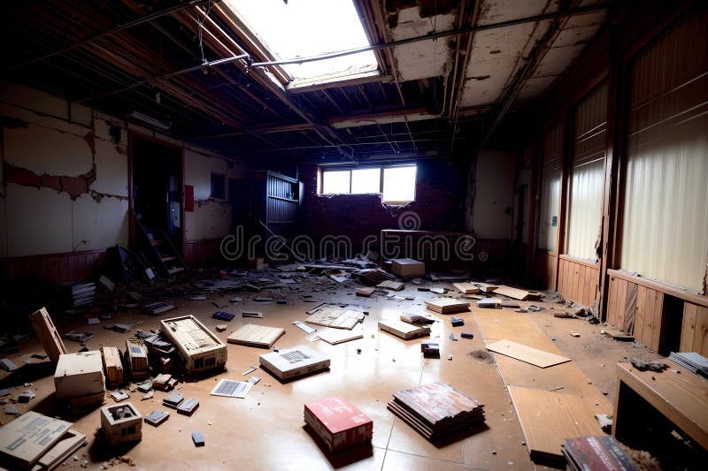 Realistic Photo of Destructed Broken Room Interior Stock Illustration ...