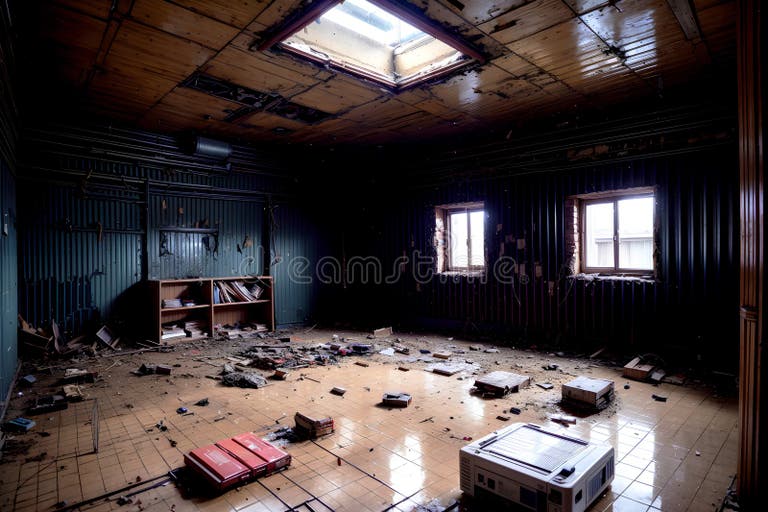 Realistic Photo of Destructed Broken Room Interior Stock Illustration ...